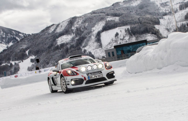 Demo Run for the Porsche Cayman GT4 Rallye on Snow and Ice